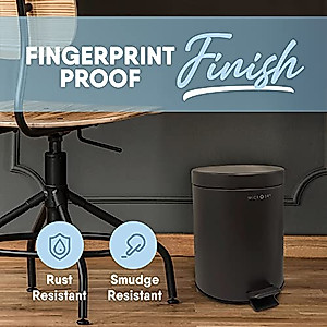 MICRODRY Round Garbage Can with Slow Close Lid, Rust-Resistant Step Trash Can with Lid and Removable Inner Trash Bin, Wastebasket for Your Kitchen or Bathroom, 1.3 Gallons / 5-Liter Capacity, Dark Grey