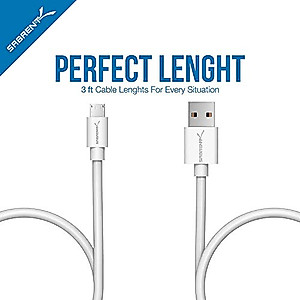 SABRENT [6-Pack 22AWG Premium 3ft Micro USB Cables High Speed USB 2.0 A Male to Micro B Sync and Charge Cables [White] (CB-M63W)