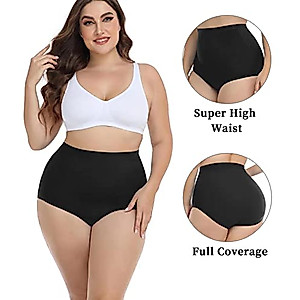 wirarpa Women's Underwear Cotton Super High Waisted Briefs Stretch Full Coverage Panties 4 Pack Black Small