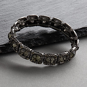 Mariell Black Diamond Crystal Stretch Bracelet, Adjustable Bangle for Weddings, Prom, Bridesmaids, Gift