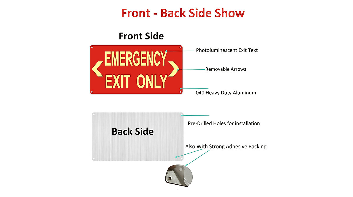 Photoluminescent Exit Sign - 2Pack Red Glow In Dark