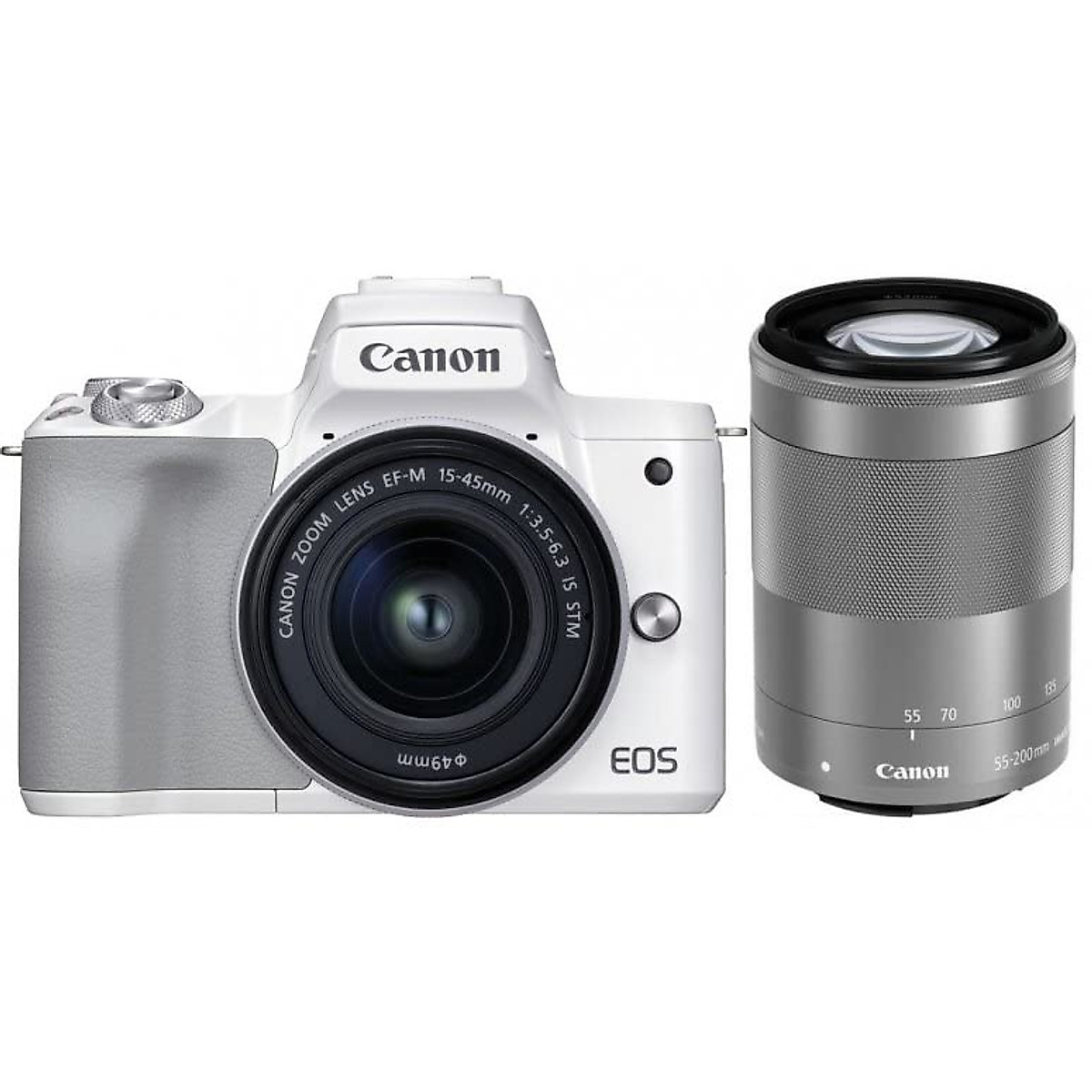 Canon EOS M50 Mark II (White) + EF-M 15-45mm & EF-M 55-200mm is STM Bundle