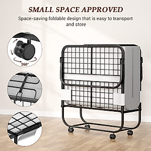 Homieasy Folding Bed with Mattress - 38 Inch Twin Size Rollaway Bed for Adults, Portable Foldable Bed with Storage Cover, Extra Guest Bed on Wheels (75” x 38”)