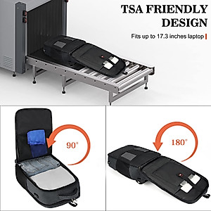 SDYSM Laptop Backpack 17.3 Inch TSA Friendly Travel Backpack for Men Women Waterproof Work College Business Bag with USB Charging Port Anti Theft Large Computer Carry On Backpack, Black