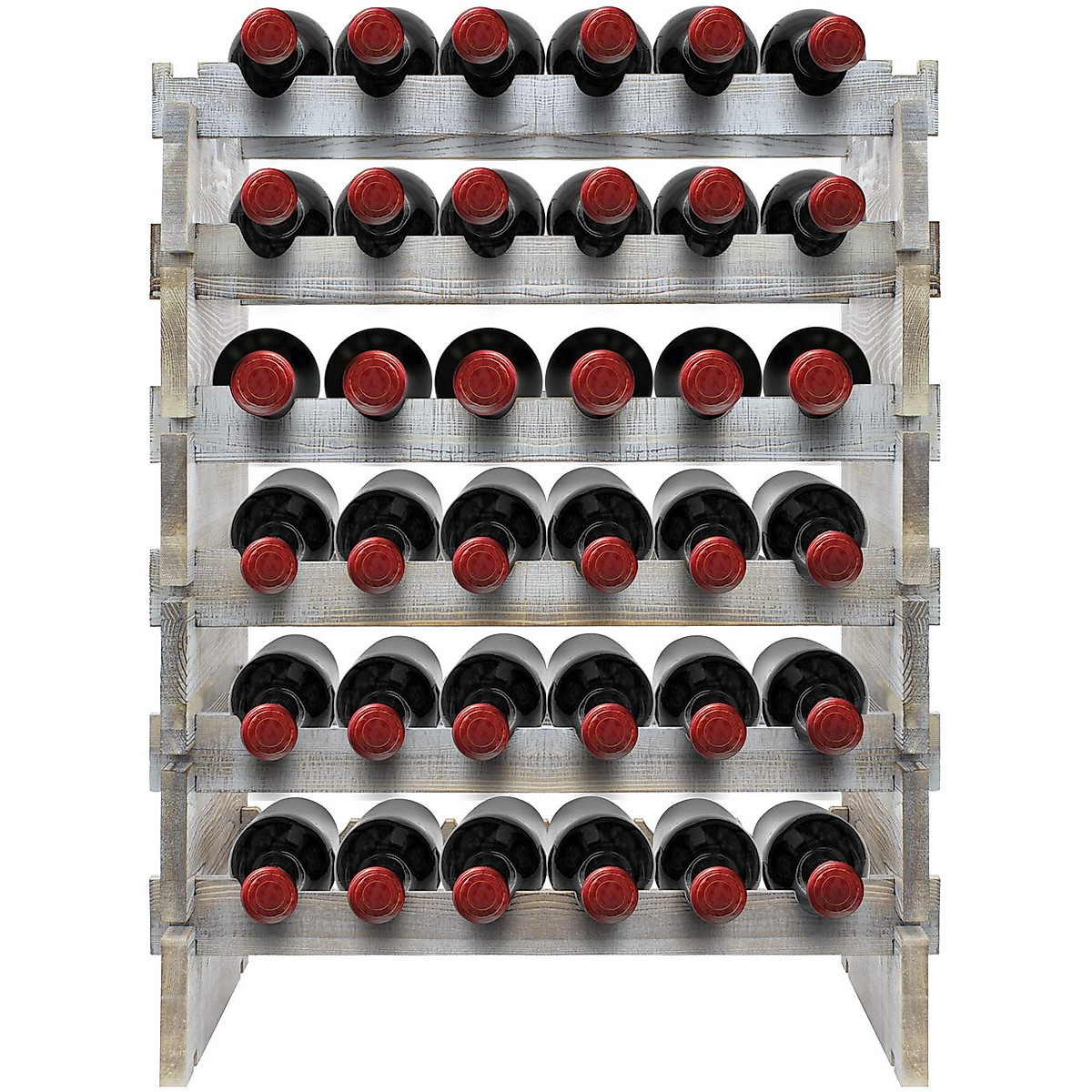 Sorbus® Wood Wine Stackable Rack 6 Tier — Rustic Style Wine Racks for Bottles — Perfect for Bar, Wine Cellar, Basement, Cabinet, Pantry, etc. (6-Tier, Grey Wood)