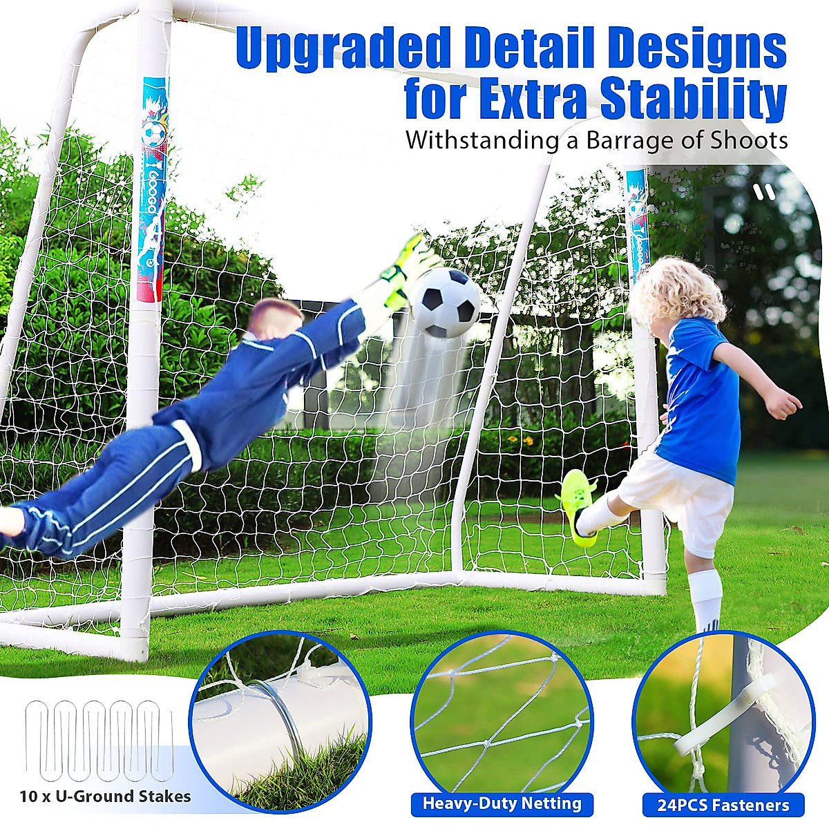 GOOGO Portable Soccer Goal with Strong PVC Frame, 8x6ft Soccer Net with Carry Bag, 2 High-Strength Nets, Quick Set-up, Weatherproof Soccer Training Equipment for Teens and Adults for Backyard