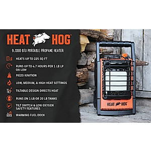 Heat Hog 9,000 BTU Indoor/Outdoor Portable Propane Heater for Garage, Camping, Hunting, Outdooor Sports, Fishing, Boating or RVs