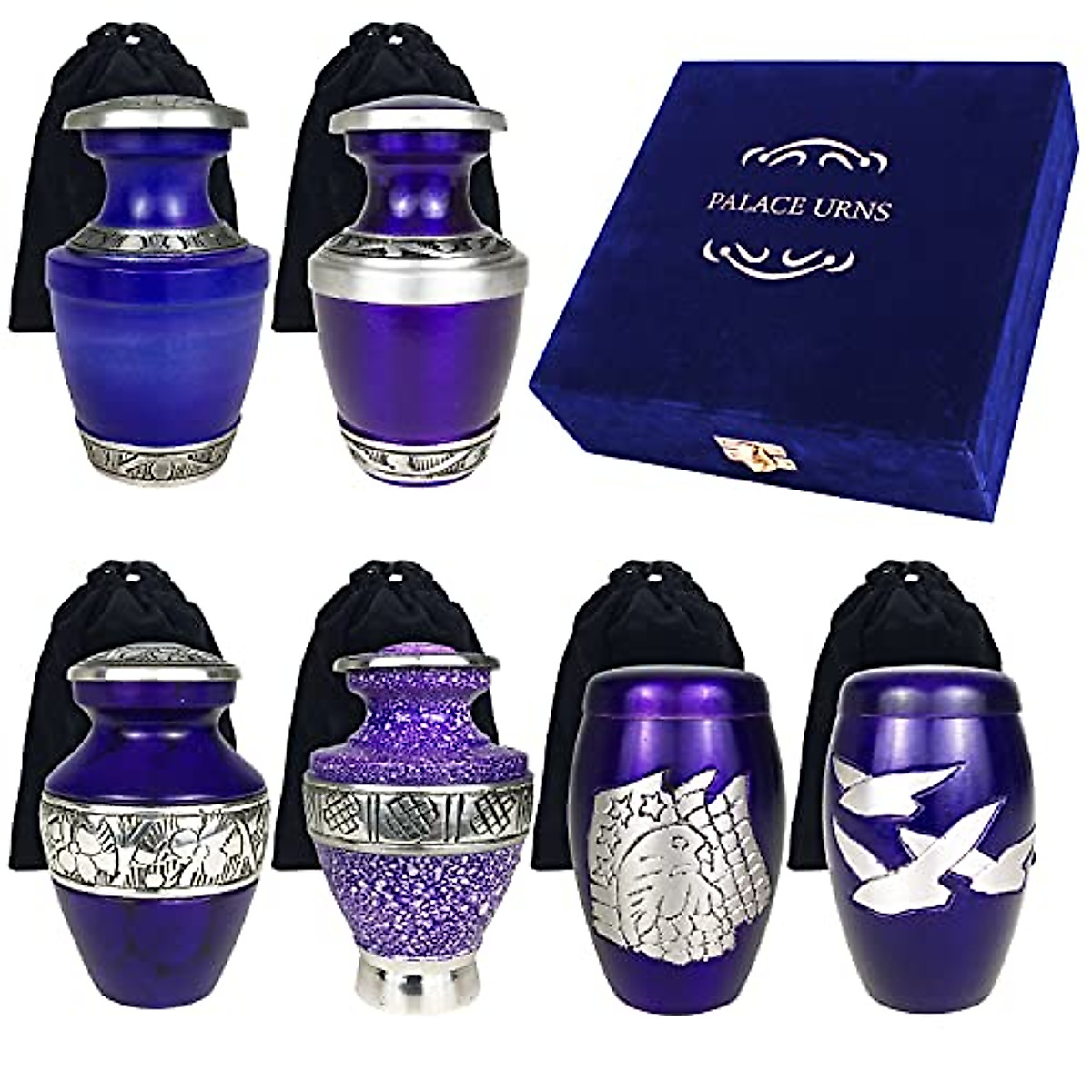 Keepsake Urns, Purple Urns Set of 6, Set of Six Keepsake Urns, Hand Crafted in India by Small Family Business.