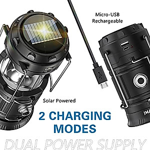 Lanterns, Camping Lantern, Solar Lantern Flashlights Charging for Phone, USB Rechargeable Led Camping Lantern, Collapsible & Portable for Emergency, Hurricanes, Power Outage, Storm (2 Pack)