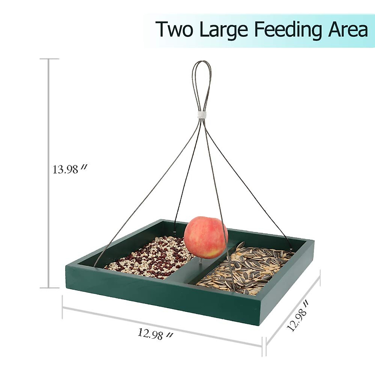 Solution4Patio Homes Garden Platform Bird Feeder for Outside, Large Hanging Mesh Tray Chipmunks/Squirrel Feeder, Maximum Bird Viewing, Large Capacity, Easy to Clean & Refill, B116A00