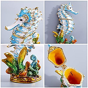 YU FENG Hinged Seahorse Trinket Box Hand-Pasted Rhinestones Crystal Jewelry Storage Box