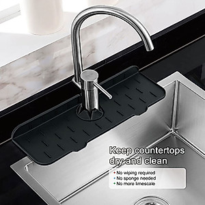 IEUSEW Silicone Faucet Mat, Silicone Faucet Handle Drip Catcher Tray, Faucet Water Catcher Mat, Silicone Sink Splash Guard, Black