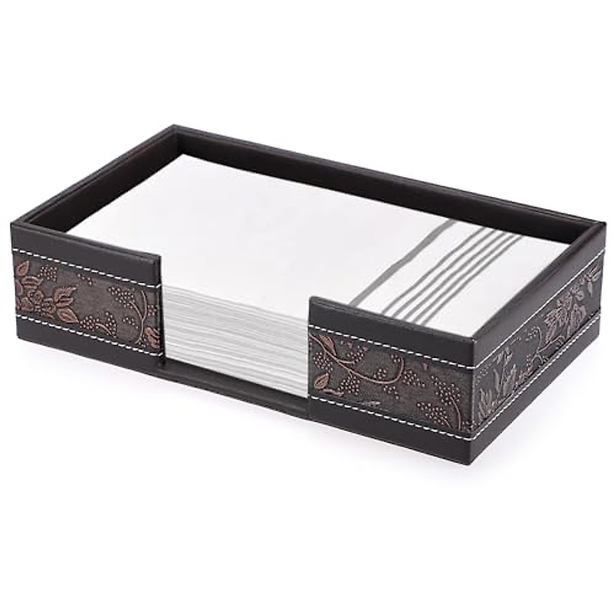 Sumnacon Rectangle Napkin Holder for Dinner Table Kitchen Contertop, Stylish Leather Guest Towel Holder for Bathroom Vanity, Decorative Basket for Tissue Paper Hand Towel Storage, Brown Flower
