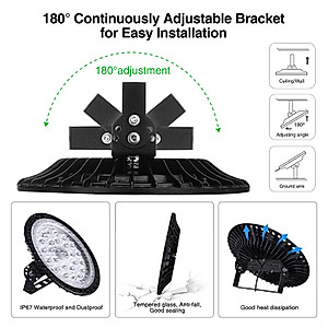 100W UFO LED High Bay Light, 6000-6500K Cool White LED Workshop Light, Ultra Thin Factory Warehouse LED Industrial Lighting, IP65 Waterproof Commercial Bay Lighting for Garage Factory Gym