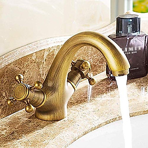 Lan-shop Widespread Faucet, Faucets,Faucet All Copper Faucet Soild Brass Double Handle Control Antique Faucet Kitchen Bathroom Basin Mixer Tap Hot Cold Bath Mixer Water Tap