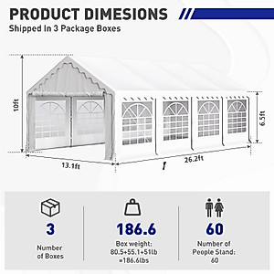 GREEN PARTY 13x26FT Party Tent Heavy Duty, Large Wedding Event Shelters with 3 Carry Bags & Removable Sidewalls, Outdoor Canopy Gazebo Commercial Tent for Carport Camping Garden Patio