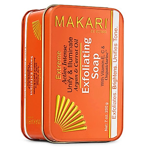 MAKARI Extreme Active Intense Argan & Carrot Oil Exfoliating Soap (7oz) | Advanced Brightening Bar Soap | With Apricot Seed Extract and Vitamins C & E | Helps Reveal Natural Skin Radiance