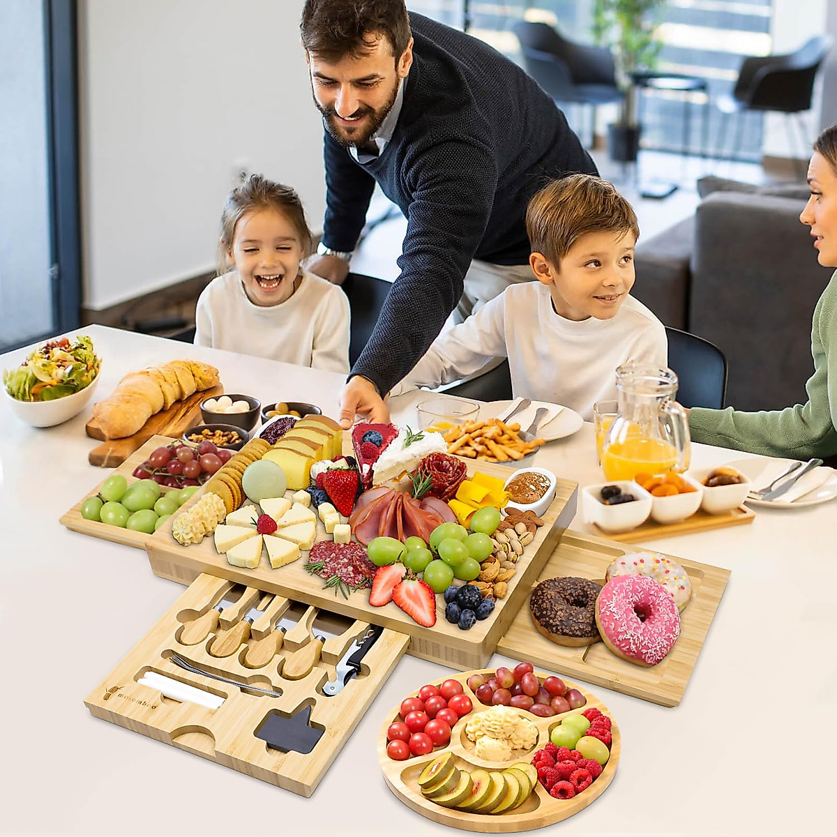 Mosomboo Charcuterie Board Set, Bamboo Cheese Board Set, Large Charcuterie Boards Gift Set with Knife Set for Entertaining, Housewarming Gifts, Wedding & Bridal Shower Gifts, Christmas