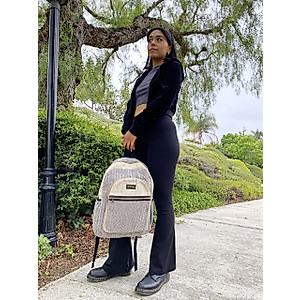 Unisex Large 100% Hemp and Natural Woven Cotton Backpack - Neutral Beige
