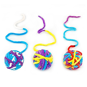 CHIWAVA 6 Pack 20" Woolen Yarn Cat Toys Ball with Bell 2" Large Indoor Cat Toy Balls Kitten Interactive Toys