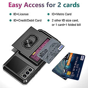 Vofolen Case for Galaxy S20 FE 5G Wallet Credit Card Holder ID Slot Sliding Door Hidden Pocket with 360°Swivel Kickstand 3 in 1 Hybrid Bumper Rugged Phone Case for Samsung Galaxy S20 FE Case Black