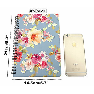 4 Pack A5 Spiral Notebook Journal,Wirebound Ruled Sketch Book NotePad Diary Memo Planner,A5 Size(8.3X5.7") & 80 sheets (Floral)