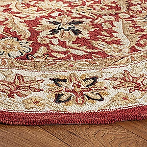 SAFAVIEH Chelsea Collection 3' Round Red / Ivory HK157A Hand-Hooked French Country Wool Area Rug