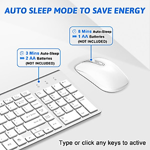 cimetech Wireless Keyboard and Mouse Combo, Compact Full Size Wireless Keyboard and Mouse Set 2.4G Ultra-Thin Sleek Design for Windows, Computer, Desktop, PC, Notebook, Laptop - Silver