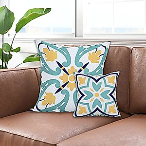 BOYSUM Set of 4 Outdoor Pillows Cover Waterproof Throw Pillow Covers Boho Cushion Cover for Patio Furniture 18x18 Inches Yellow