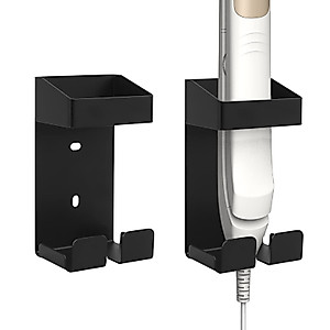 Linkidea 2 Pack Wall Mounted Hair Curler Holder, Hair Straighter Styling Tool Storage Organizer, Bathroom Hair Accessories Storage Shelf (Black)