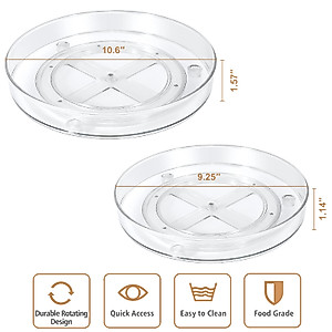 Lazy Susan Condiments Organizer, Spice Rack Storage Turntable for Cabinet,Fridge,Countertop,Pantry,Bathroom, Round 2Pack (9.25"&10.6"),Clear