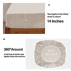 Simple&Opulence 100% Washed Linen Sheet Set-Queen Size-Natural France Flax Bed Sheet-4 Pcs Breathable,Ultra Soft,Farmhouse Bedding (1 Flat Sheet,1 Fitted Sheet,2 Pillowcases)-Embroidery Linen