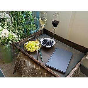 EZDC Extra Large Ottoman Tray, Coffee Table Tray, Wooden Tray Dark Brown 20 x 15.5” Modern Esthetic Decorative Serving Tray with Handles for Drinks and Food