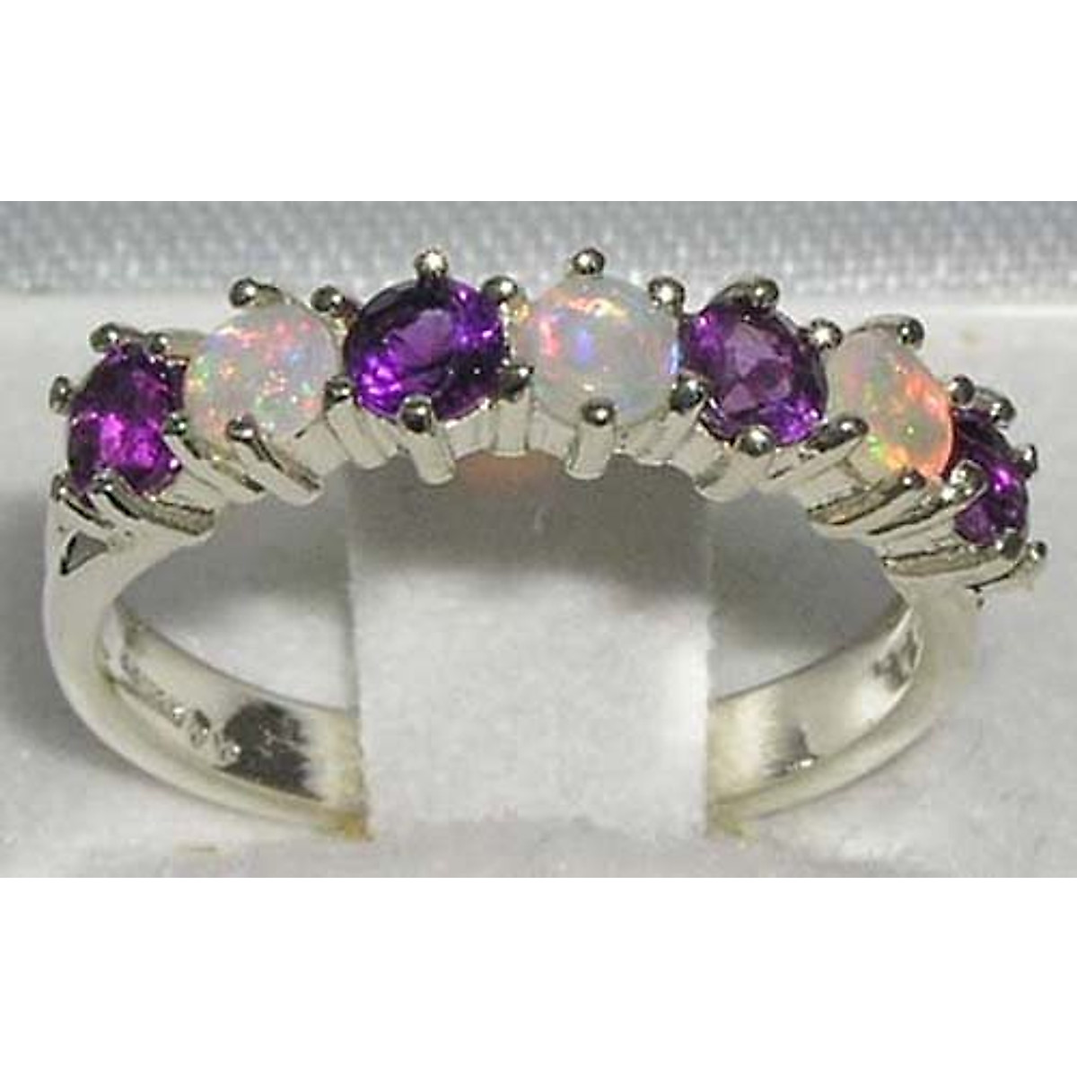 LetsBuyGold 925 Sterling Silver Natural Opal & Amethyst Womans Eternity Ring - Size 5.75