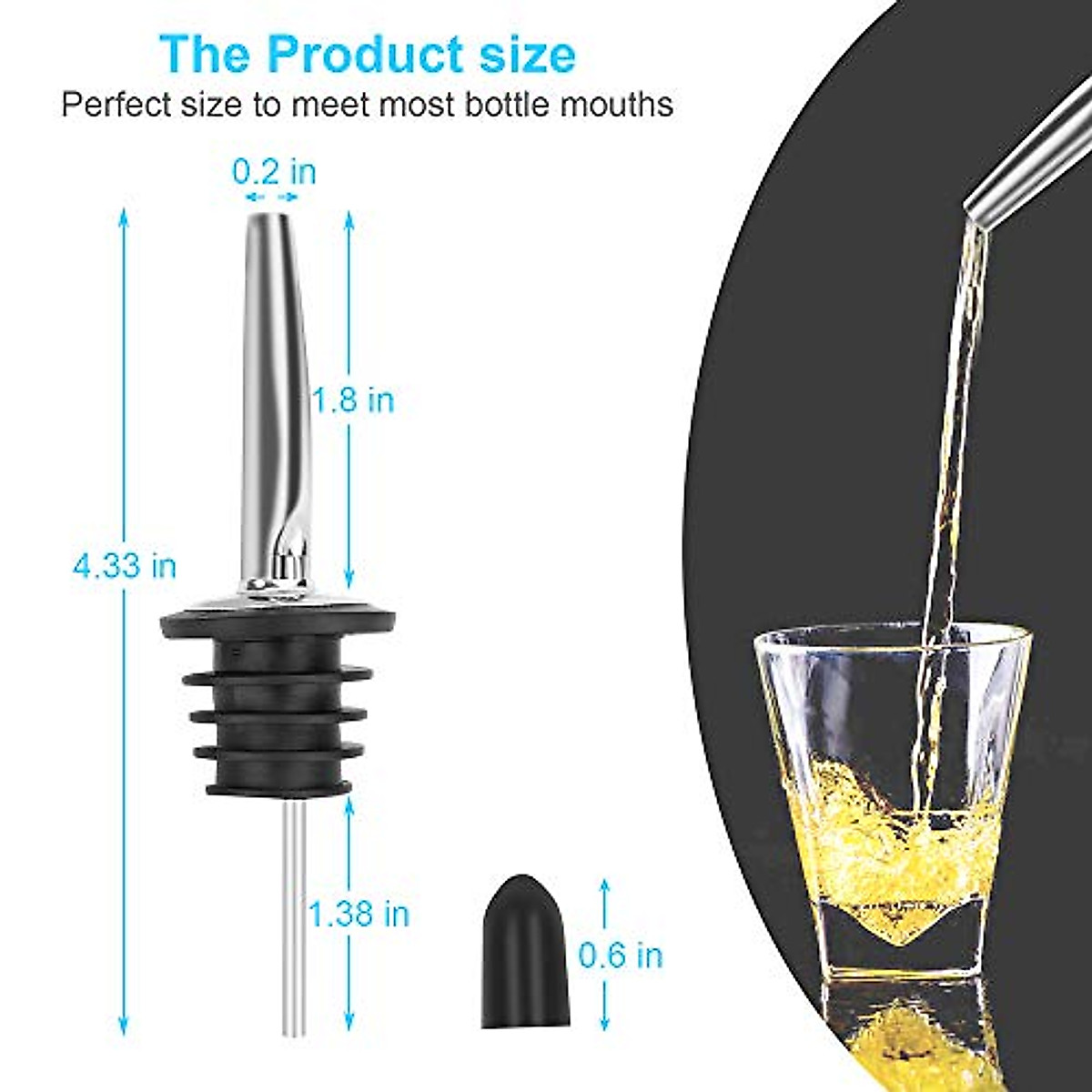 12PCS Liquor Bottle Pourers, Premium Liquor Pourers, Stainless Steel Olive Oil Spout, Speed Pour Spouts for Liquor Bottles, Bottle Pourers for Alcohol, with Sealed Dust Caps