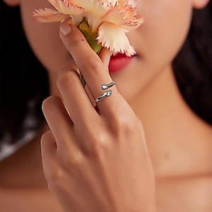 VOROCO 925 Sterling Silver Rings for Women Teen Hug Hand Ring Adjustable Jewelry Gifts for Daughters Mom Sister Wife Friends Grandma