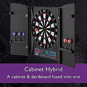 Fat Cat Electronx Electronic Dartboard Compact Size Over 35 Games with 167 Options Built-In Cabinet and Dart Storage for up to 12 Darts Auto Scoring LCD Display 8-Player Multiplayer and Soft Tip Darts