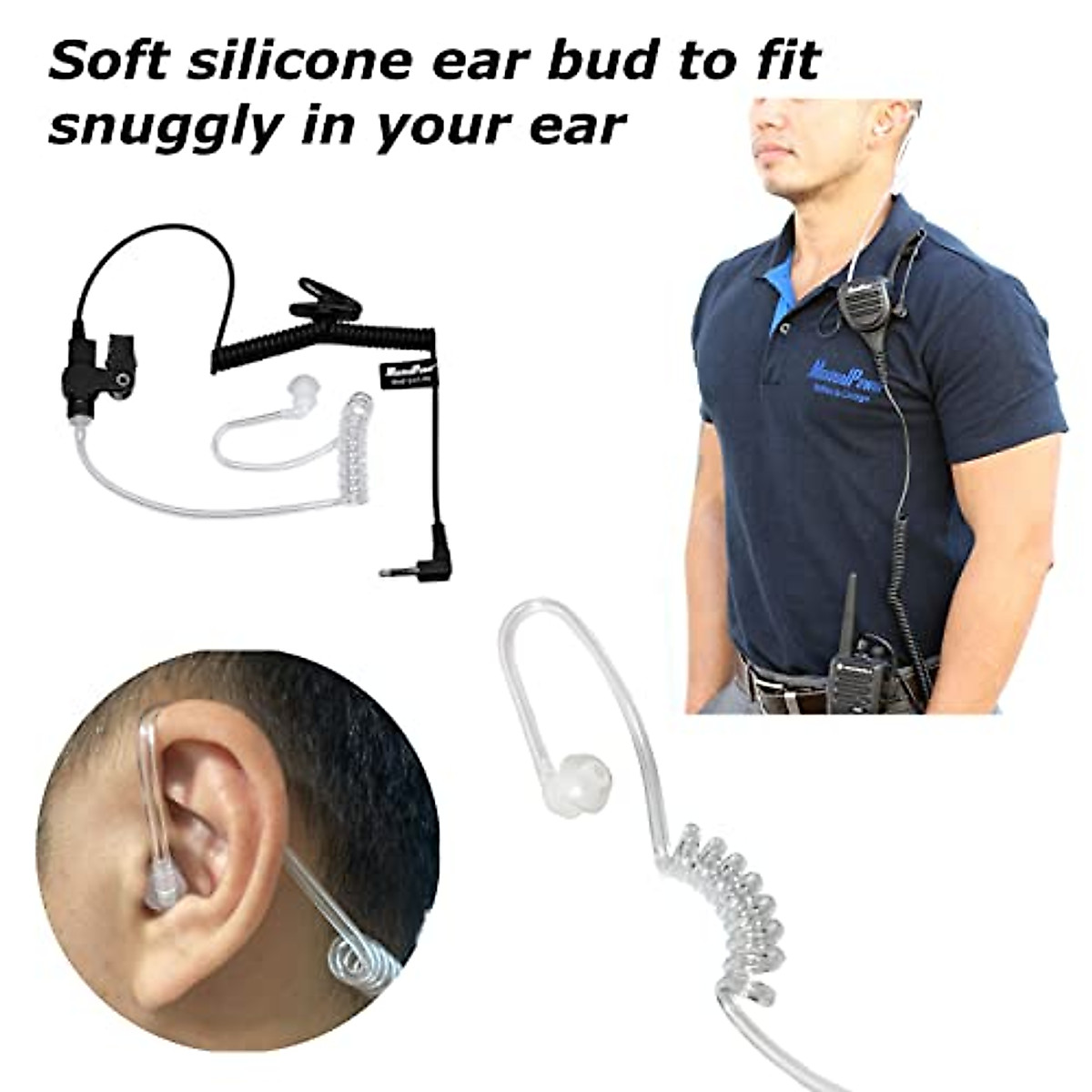 MaximalPower RHF 617-1N X2 3.5mm RECEIVER/LISTEN ONLY Surveillance Headset Earpiece with Clear Acoustic Coil Tube Earbud Audio Kit For Two-Way Radios, Transceivers and Radio Speaker Mics Jacks-2 Pack