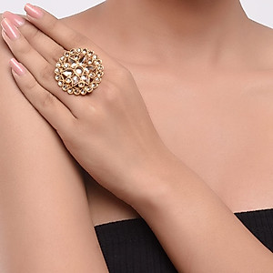 Efulgenz Indian Rings for Women Indian Jewelry Ring Kundan Crystal Adjustable Big Finger Ring Jewelry for Women