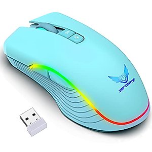 HETOETF Rechargeable Wireless Gaming Mouse, RGB LED Backlit Mouse with 4 Adjustable DPI, 7 Button, 2.4G USB Optical Gaming Ergonomic Computer Mice for Laptop PC Gamer Computer Desktop(Green)