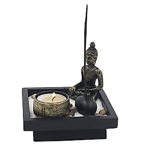 DharmaObjects Mini Zen Garden Buddha Statue Candle and Incense Holder Complete Set Home Décor Gift