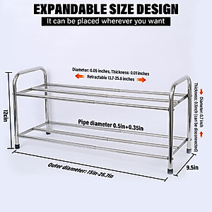 GREATSK 2-Tier Expandable Shoe Rack, Stackable and Adjustable Shoes Organizer Storage Shelf, Sturdy and Durable Metal Structure Free Standing Shoe Rack for Closet Entryway Doorway