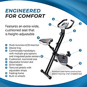 Stamina Folding Exercise Bike 182 - Foldable Exercise Bike with Smart Workout App, Stationary Bike for Home Workout - Up to 250 lbs Weight Capacity Black