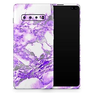 DesignSkinz Purple Marble & Digital Silver Foil V9 Protective Vinyl Decal Wrap Skin Cover Compatible with The Samsung Galaxy S20 (Screen Trim & Back Glass Skin)