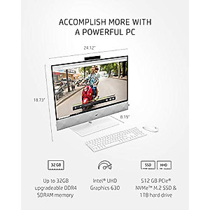 HP 27 Pavilion All-in-One PC, 10th Gen Intel i7-10700T Processor, 16 GB RAM, Dual Storage 512 GB SSD and 1TB HDD, Full HD IPS 27 Inch Touchscreen, Windows 10 Home, Keyboard and Mouse (27-d0072, 2020)