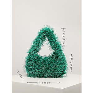 Verdusa Women's Faux Fur Fuzzy Hobo Bag Furry Handbag Purse Green one-size