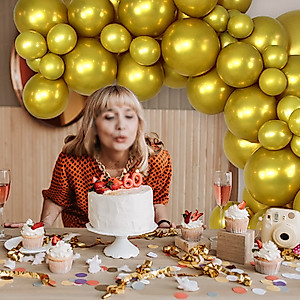 Metallic Gold Balloon Garland Arch Kit, 102pcs 5/10/12/18 inch Chrome Gold Latex Balloons Different Sizes Pack for Birthday Graduation Baby Shower Wedding New Year Party Decorations