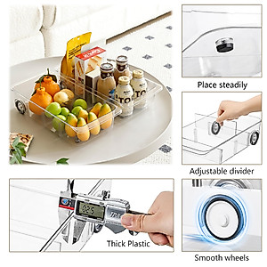 LXLXXL Fridge Organizer Bins With Wheels, 3 Pack Roll Out Refrigerator Organizers And Storage Refrigerator Drawer With Dividers, Upgrade Thick Plastic Pantry Storage Bins, Kitchen Organization