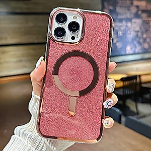SKYLMW Cute Glitter Case for iPhone 13 Pro Max 6.7" Luxury Magnetic iPhone 13 Pro Max Case Compatible with Magsafe for Women Girls, [5 in 1] Come with Screen Protectors & Camera Protectors, Rose Gold