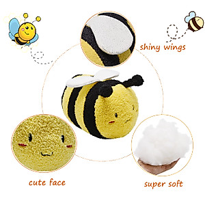 YONLIT Fuzzy Bumblebee Stuffed Animal with Smile Face and White Wings Super Cute Plush Bee Toy Excellent Gifts for Kids or Honey 12 Inch